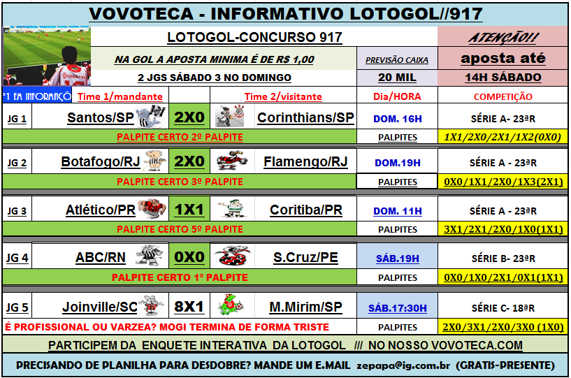 Lotogol 917:Resultados//916:Rateio/918:Nova programação – LOTECA ...