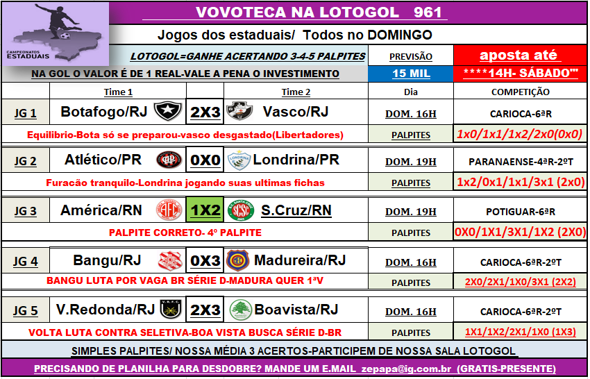 Lotogol 960:Resultados-Rateio 961:Resultados-rateio/ 962:Programação ...